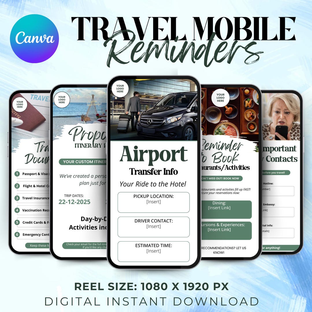 Travel Agent Mobile Reminders, Travel Agency Templates, Digital ...