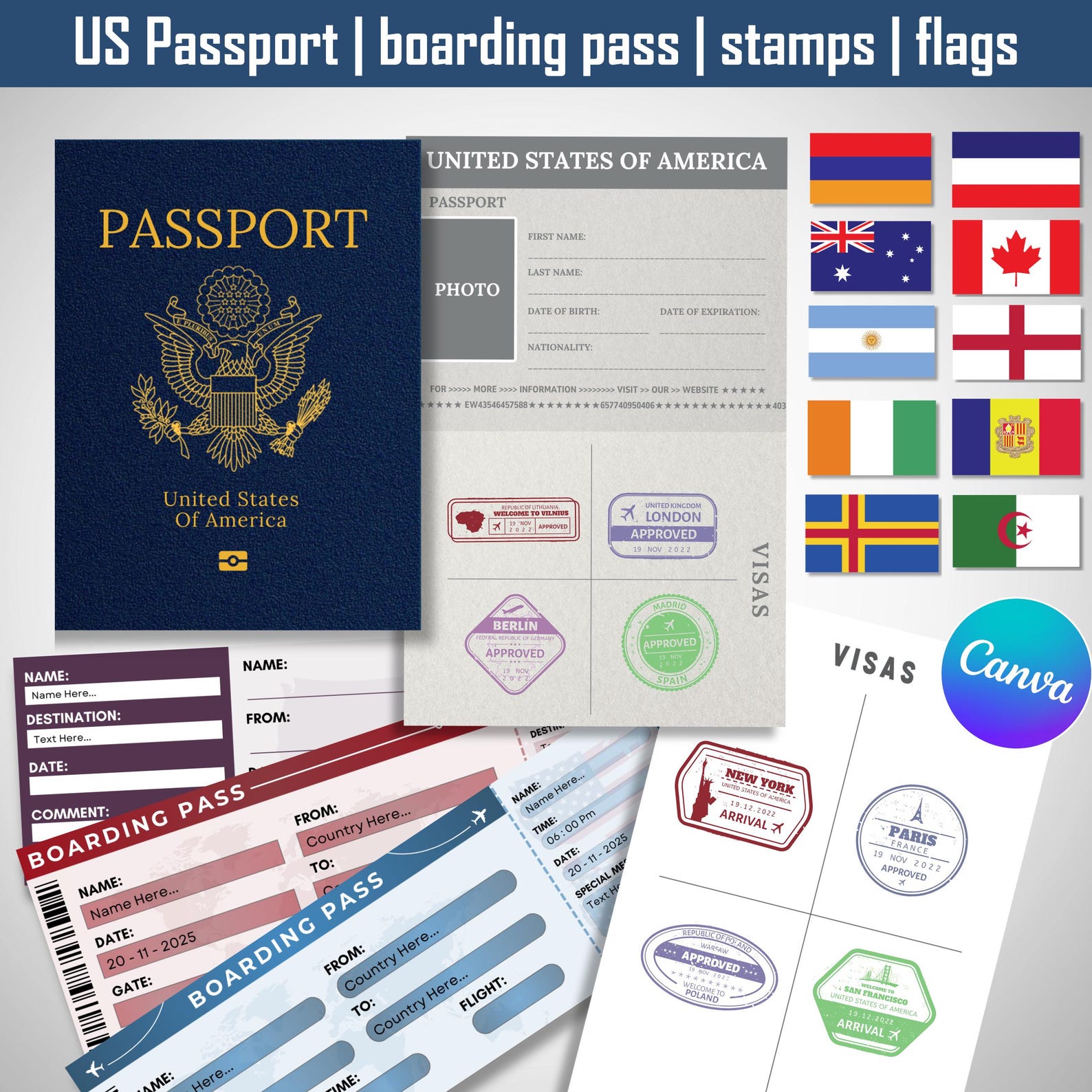 Editable Us Passports for Kids, Printable Passport for Kid for Playing ...