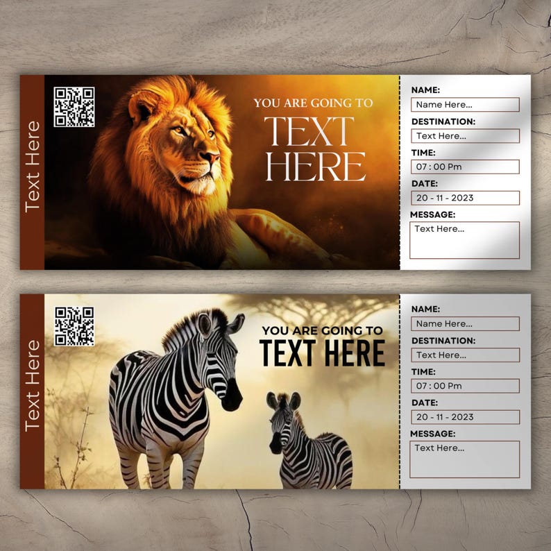 Editable Safari Park Ticket, Zoo or Safari Park Surprise Gift Reveal ...