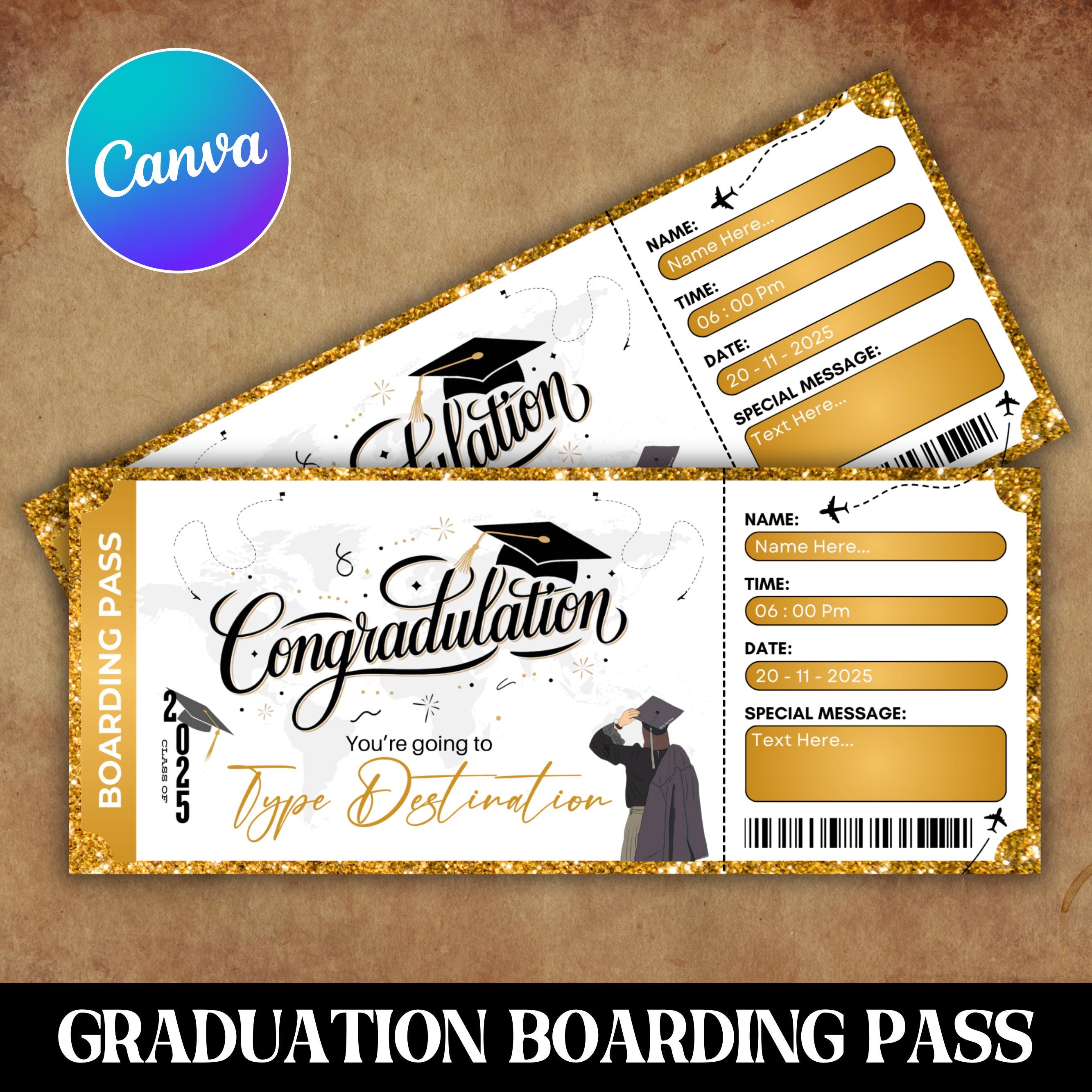 Graduation Trip Boarding Pass Canva Template, Printable Graduation ...