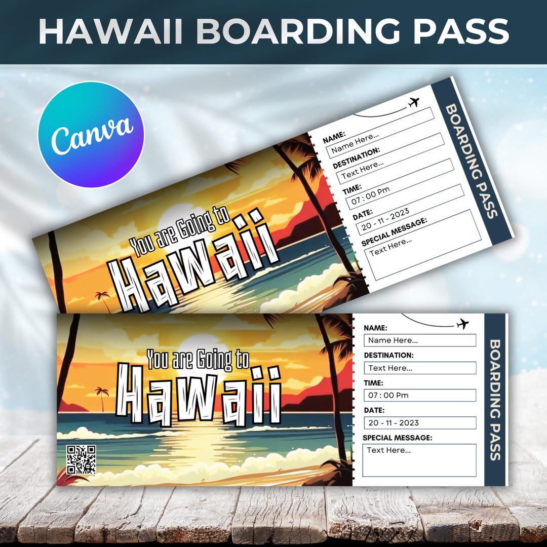 Editable Hawaii Boarding Pass Template, Hawaii Usa Trip Surprise Gift ...