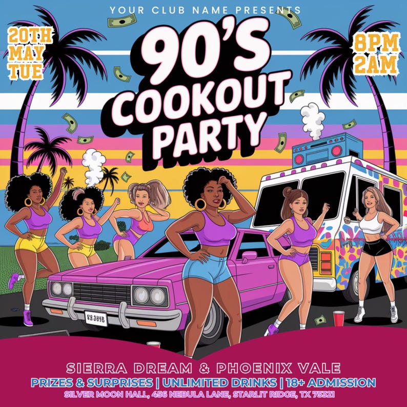 90s Cookout Party Invite Flyer, Freaknik Flyer, Block Party Flyer ...