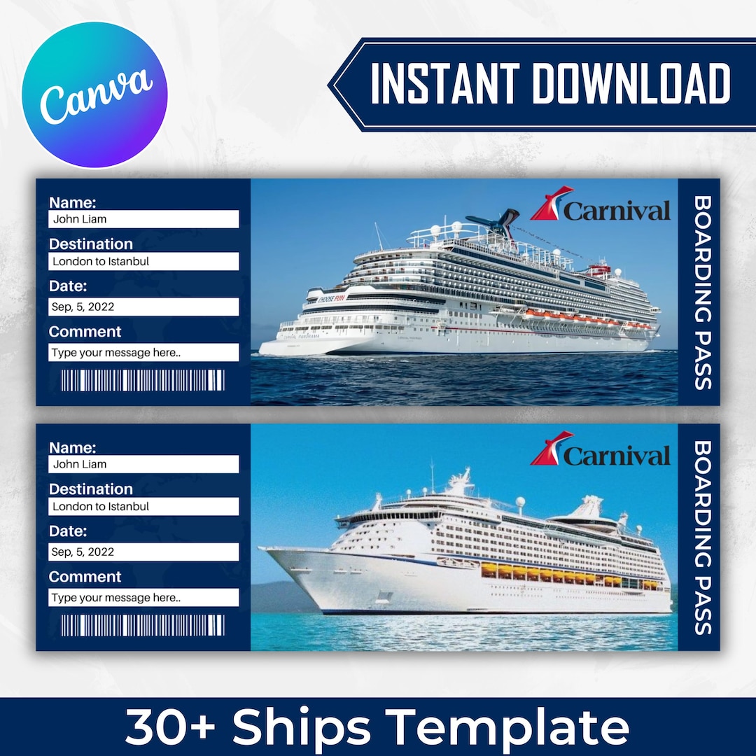 Carnival Cruise Boarding Pass, Printable Surprise Vacation Trip Ticket ...