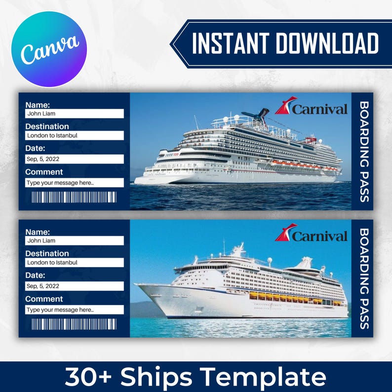 Carnival Cruise Boarding Pass, Printable Surprise Vacation Trip Ticket ...