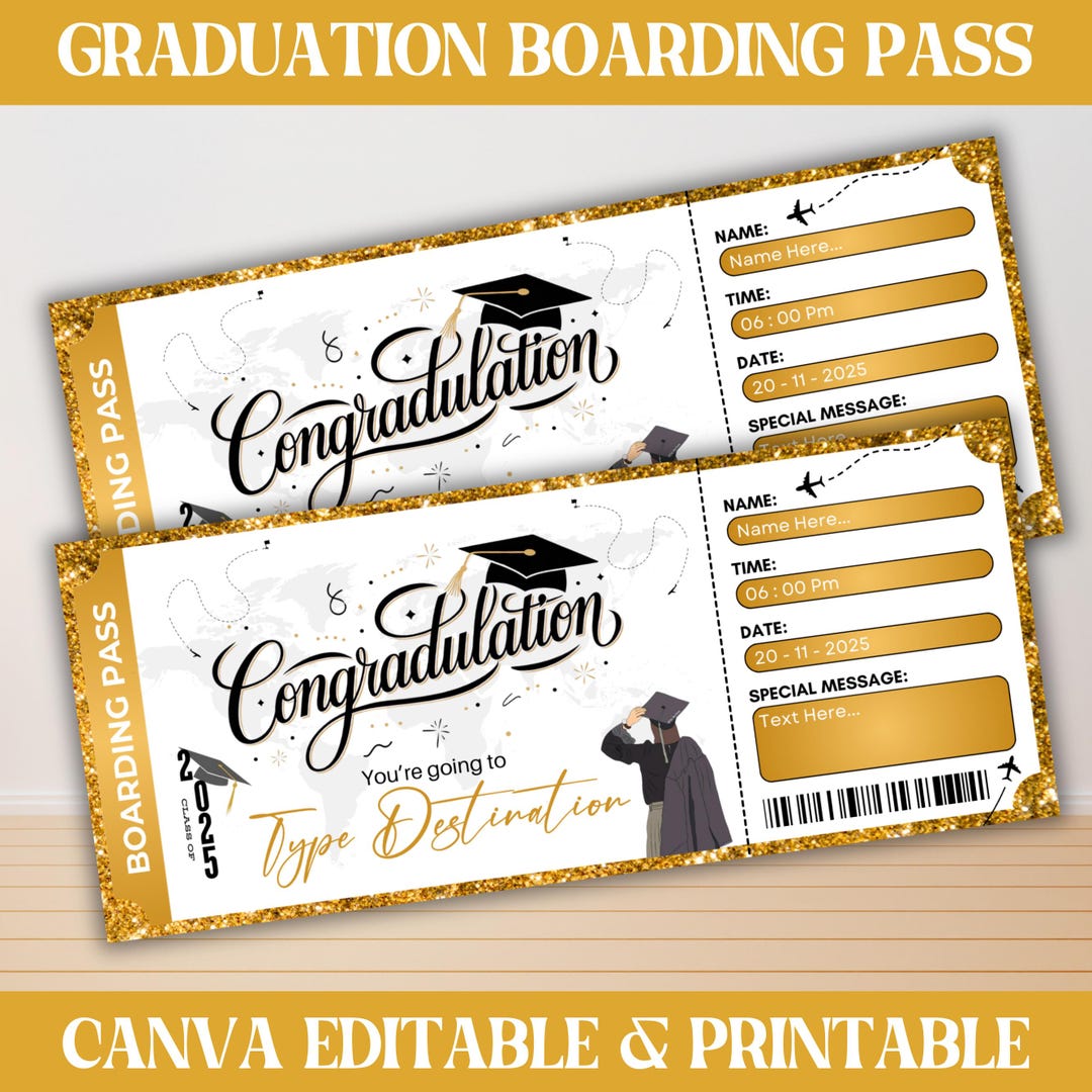 Graduation Trip Boarding Pass Canva Template, Printable Graduation ...