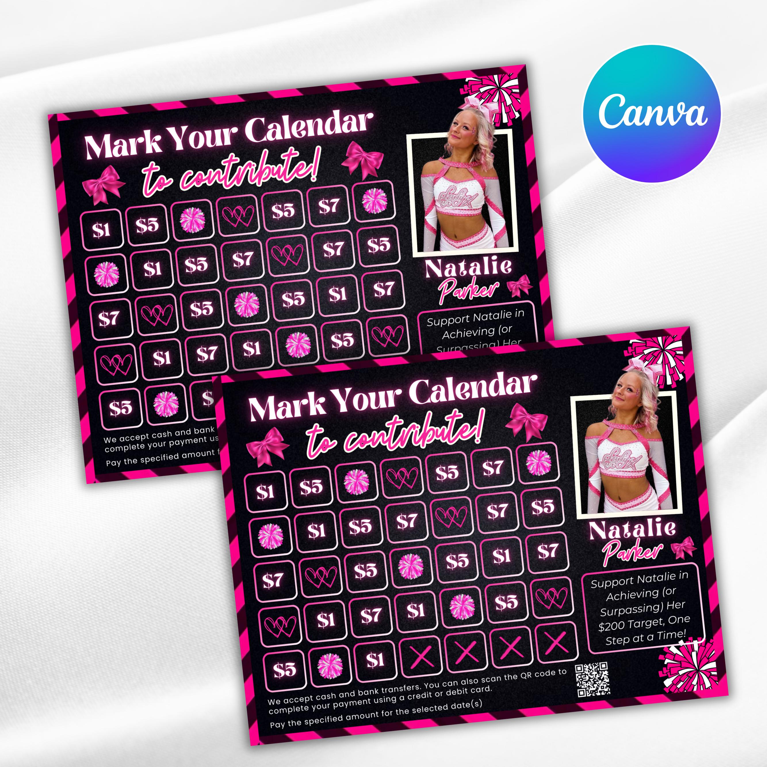 Editable Cheer Fundraiser Calendar, Pick A Date to Donate Cheer ...