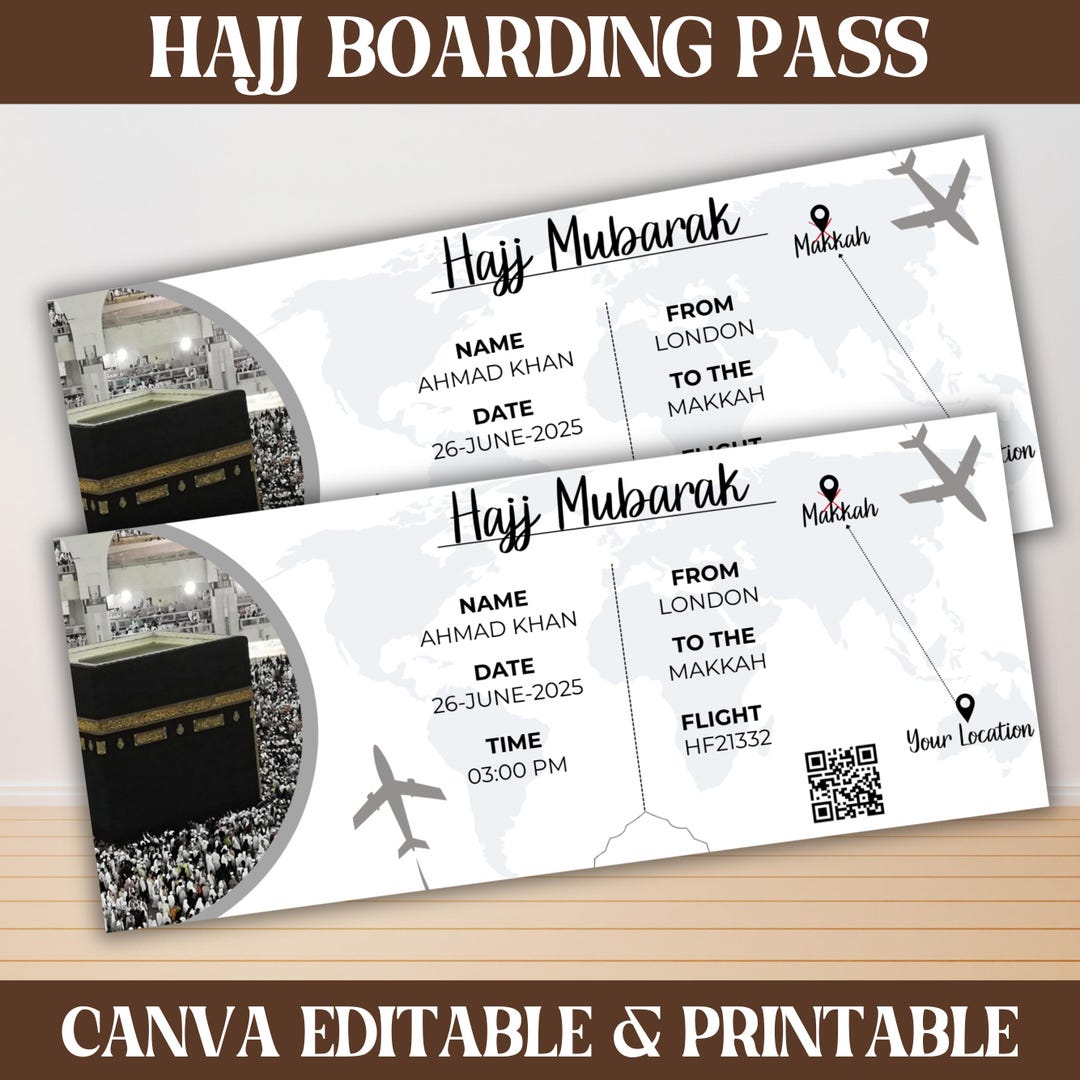 Hajj Boarding Pass, Editable Umrah Mubarak Boarding Pass, Hajj Plane ...