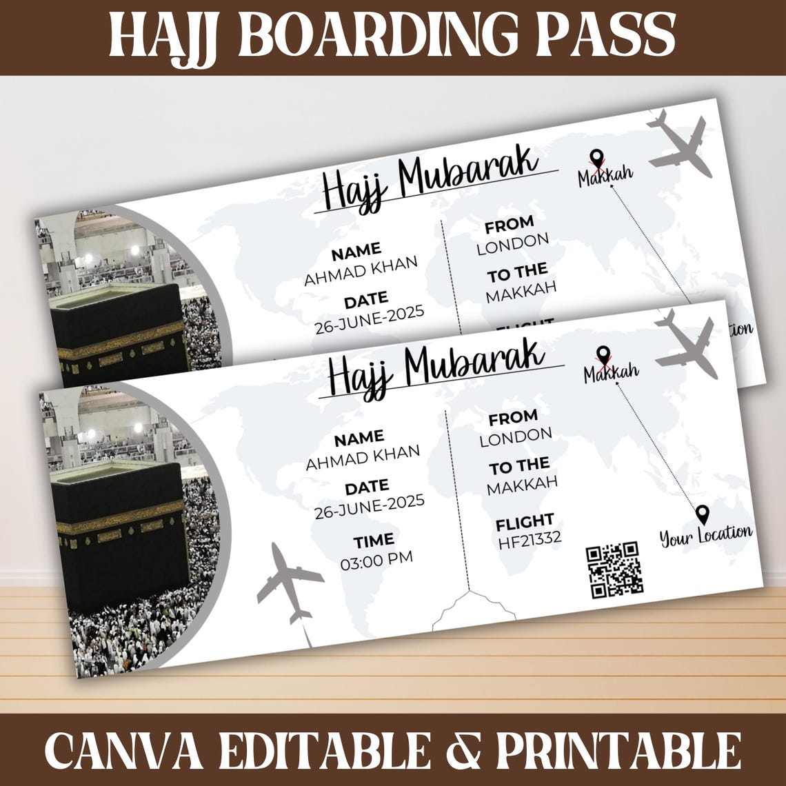 Hajj Boarding Pass, Editable Umrah Mubarak Boarding Pass, Hajj Plane ...
