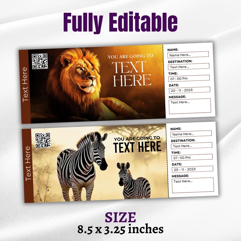 Editable Safari Park Ticket, Zoo or Safari Park Surprise Gift Reveal ...