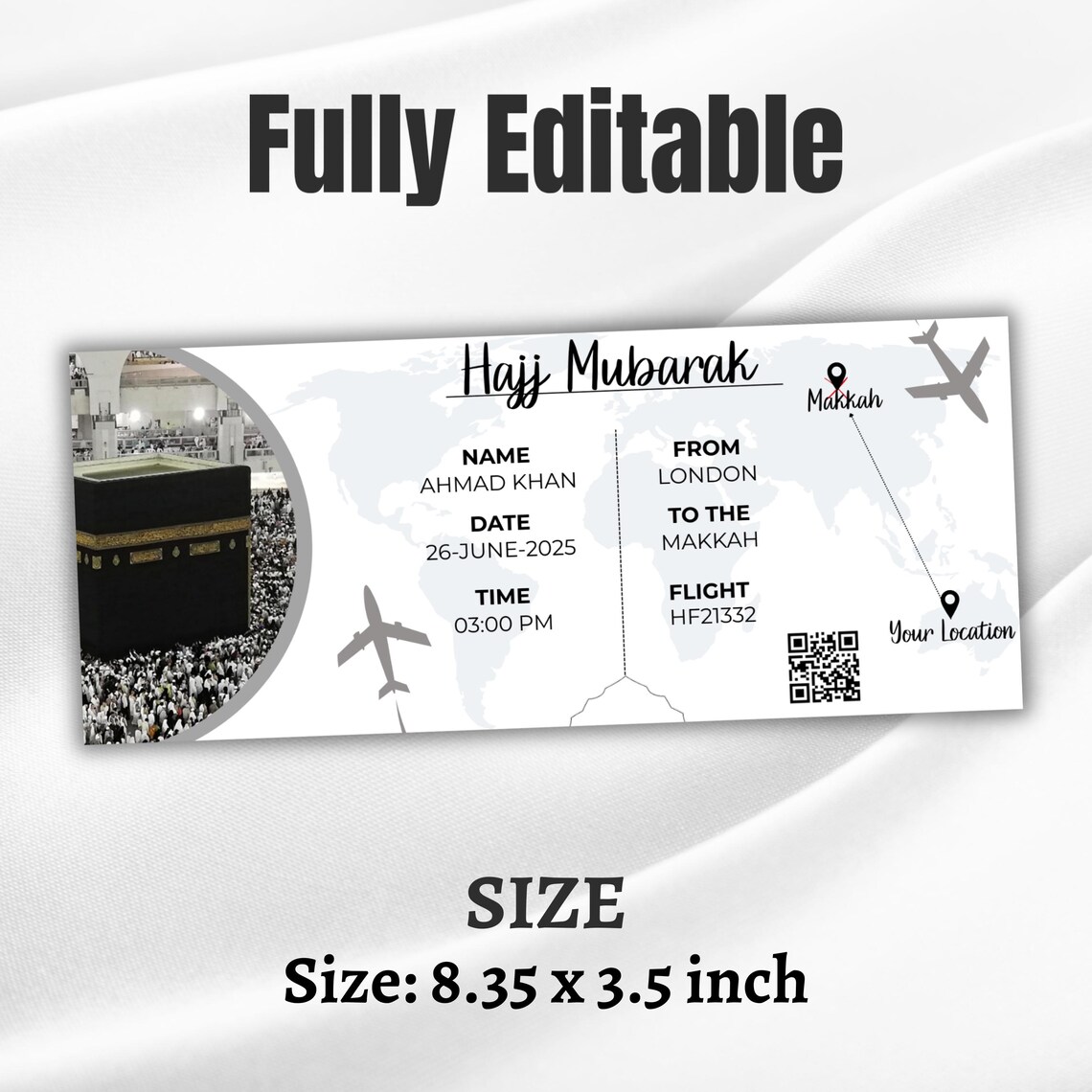 Hajj Boarding Pass, Editable Umrah Mubarak Boarding Pass, Hajj Plane ...