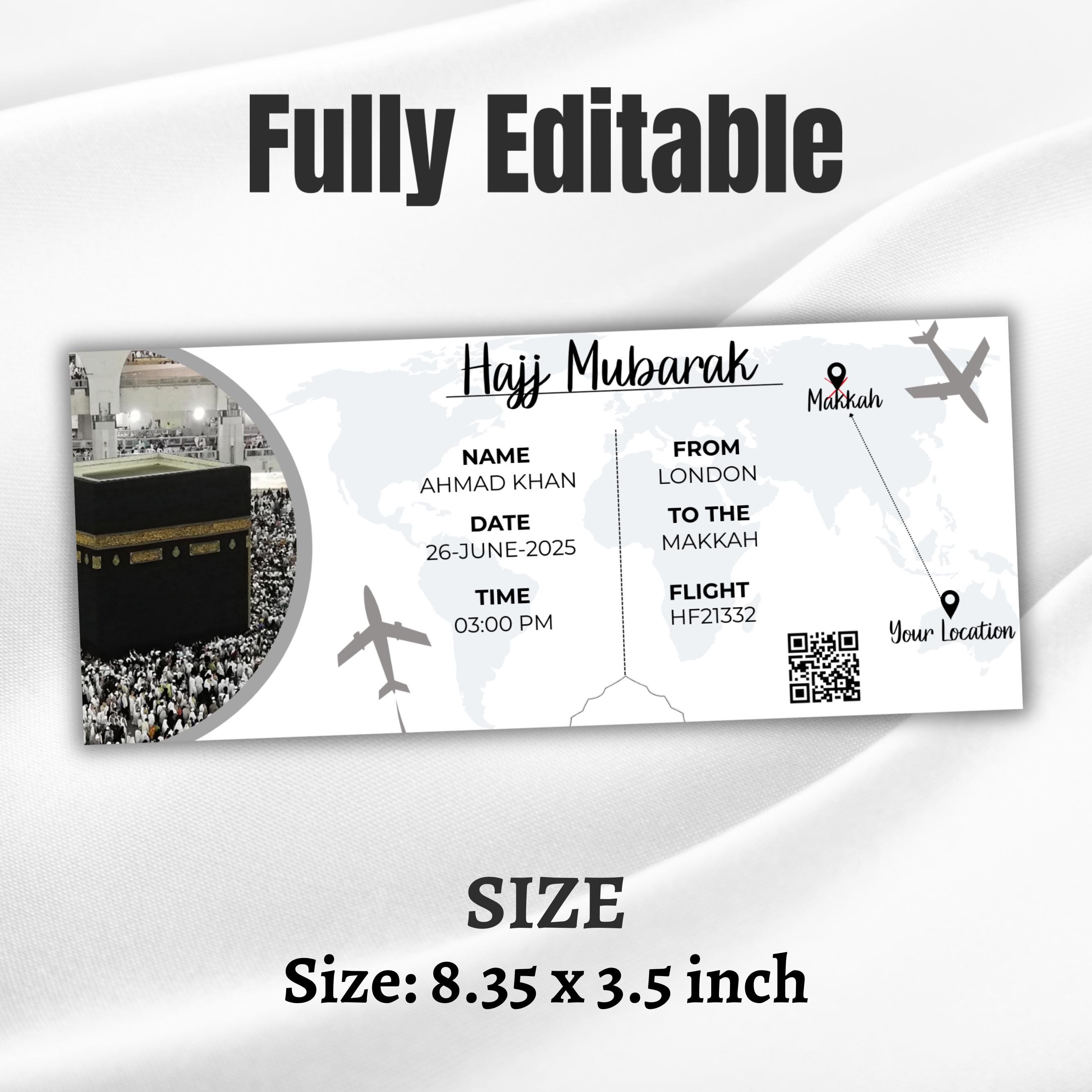 Hajj Boarding Pass, Editable Umrah Mubarak Boarding Pass, Hajj Plane ...