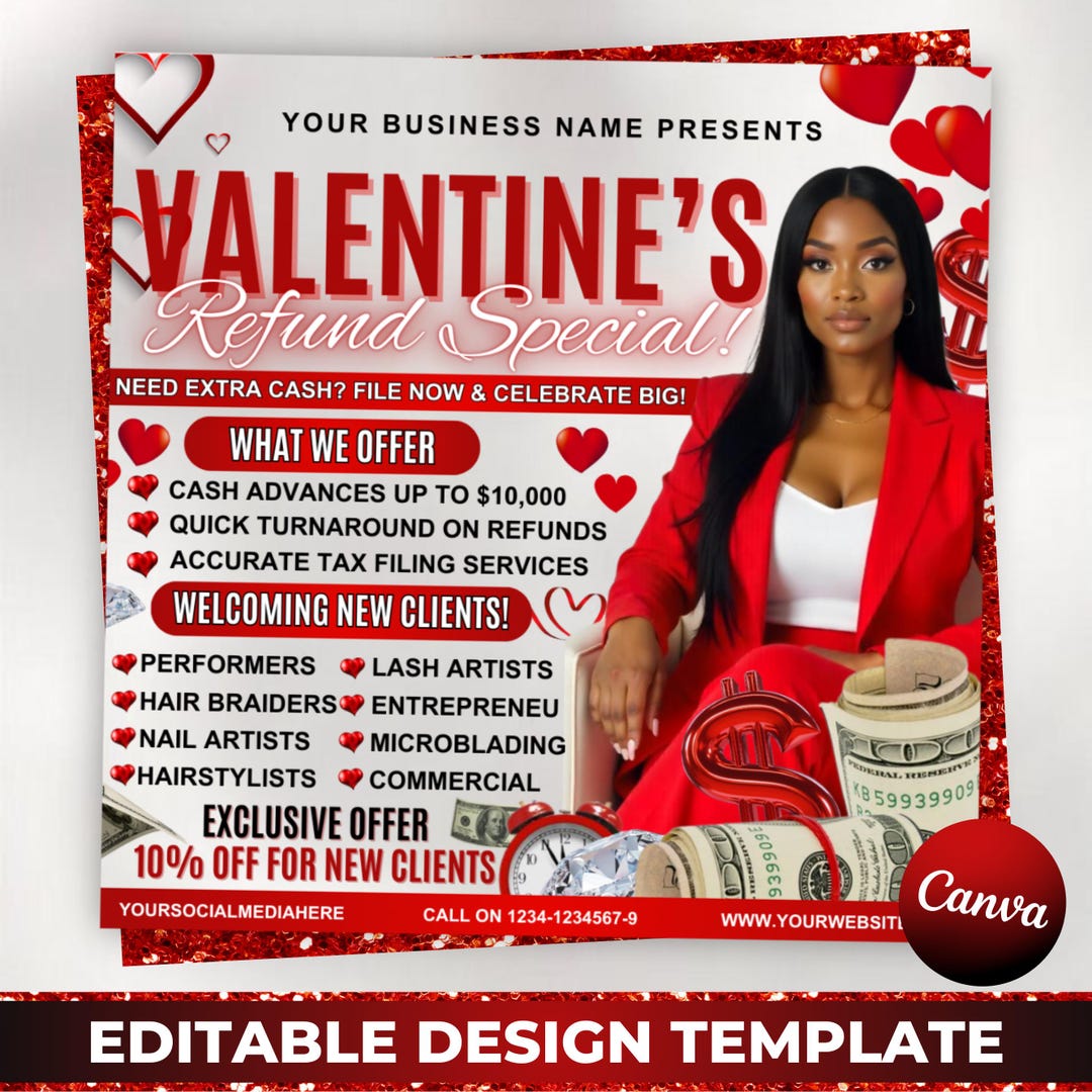Tax Preparation Flyer, Valentine's Tax Flyer, Tax Season, Tax Prep ...