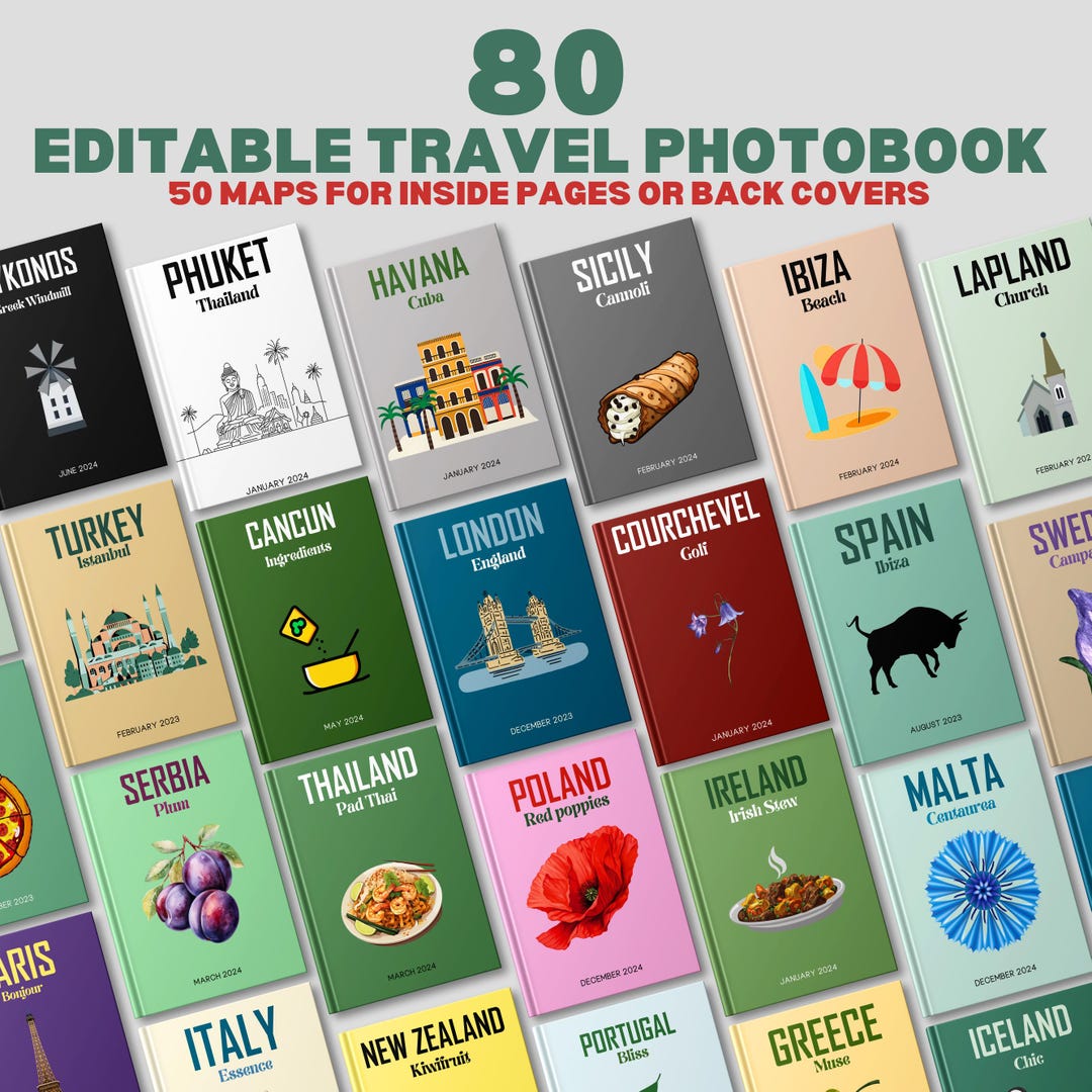 80 Travel Photo Book Templates, Travel Print Photo Book Covers Fully ...