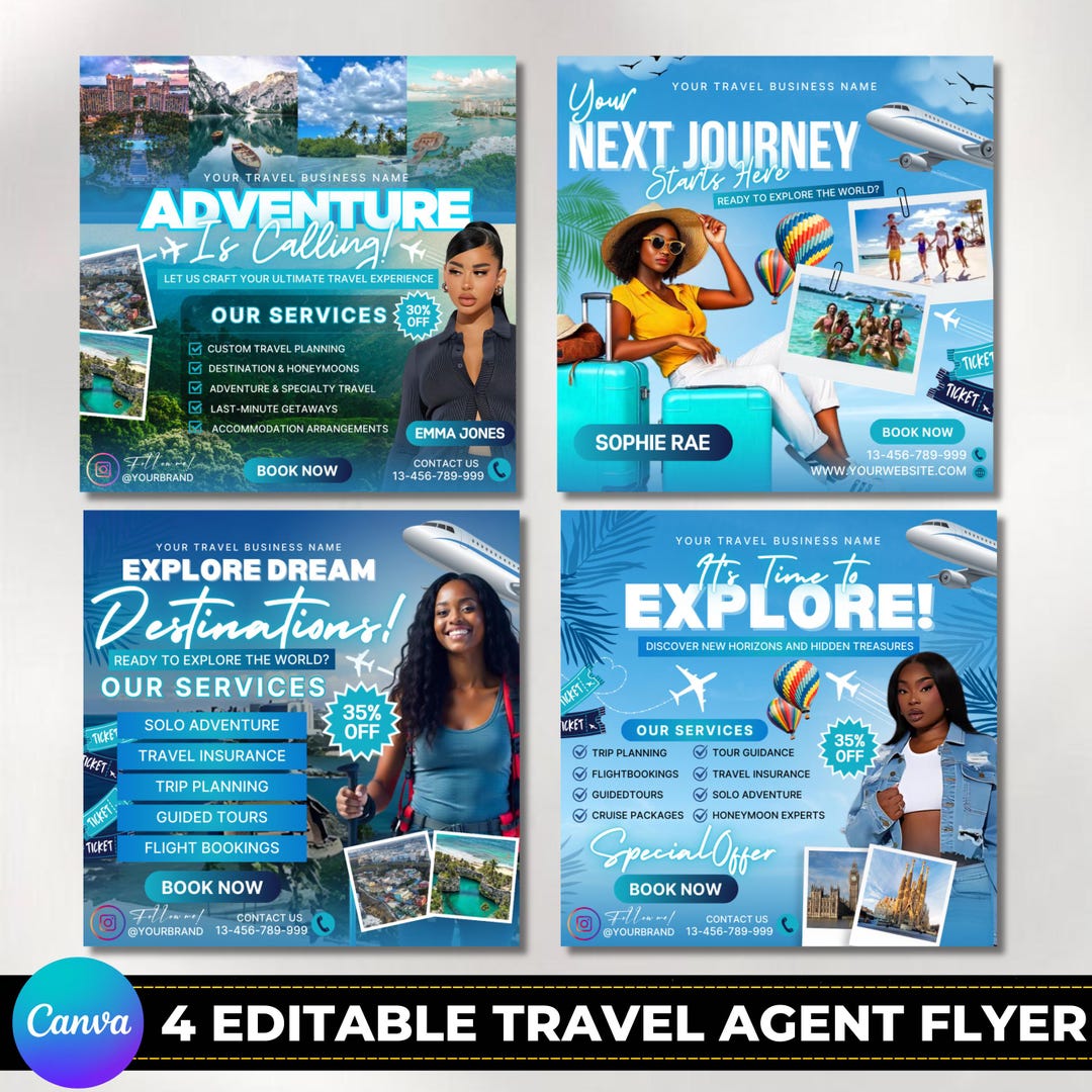 Travel Agent Instagram Post Templates, Travel Agent Social Media ...