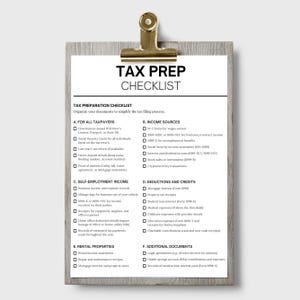 Tax Prep Checklist, Tax Checklist, Tax Organizer, Tax Preparation ...