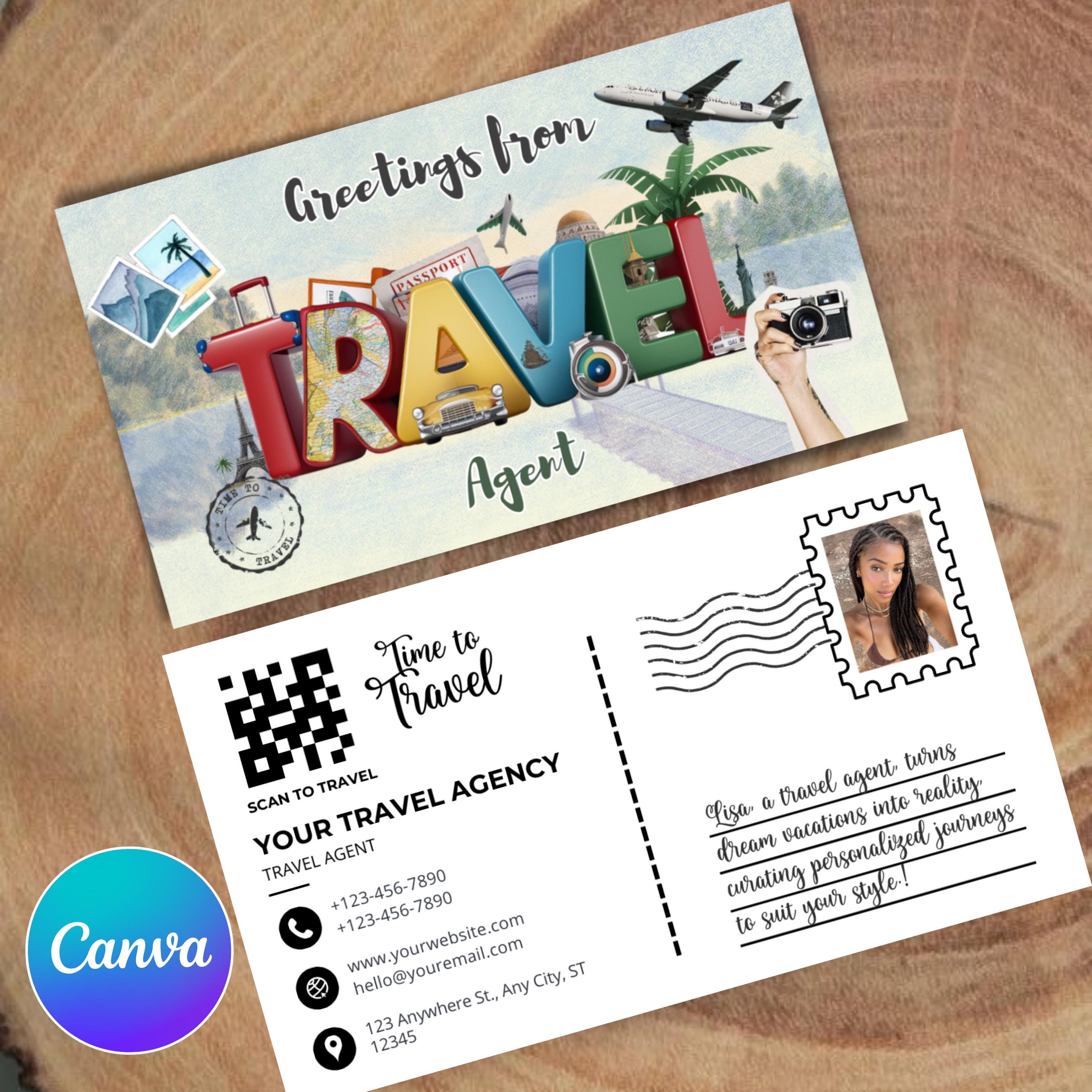 Travel Agent Business Card, Editable Postcard Theme Business Card ...