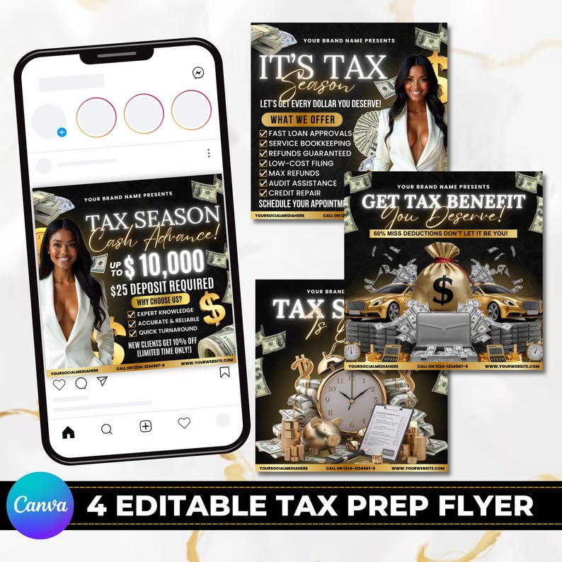 4 Tax Preparation Bundle Flyer, Tax Prep Instagram Bundle, Tax Preparer ...