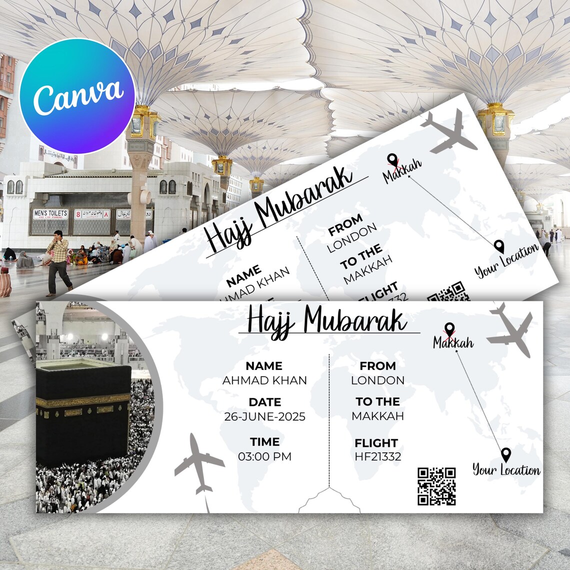 Hajj Boarding Pass, Editable Umrah Mubarak Boarding Pass, Hajj Plane ...