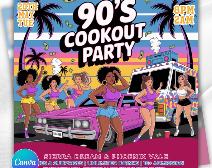 90s Cookout Party Invite Flyer, Freaknik Flyer, Block Party Flyer ...