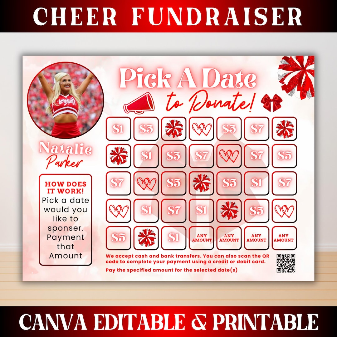 Editable Cheer Fundraiser Calendar, Pick A Date to Donate Cheer ...