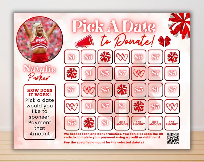 Editable Cheer Fundraiser Calendar, Pick A Date to Donate Cheer ...
