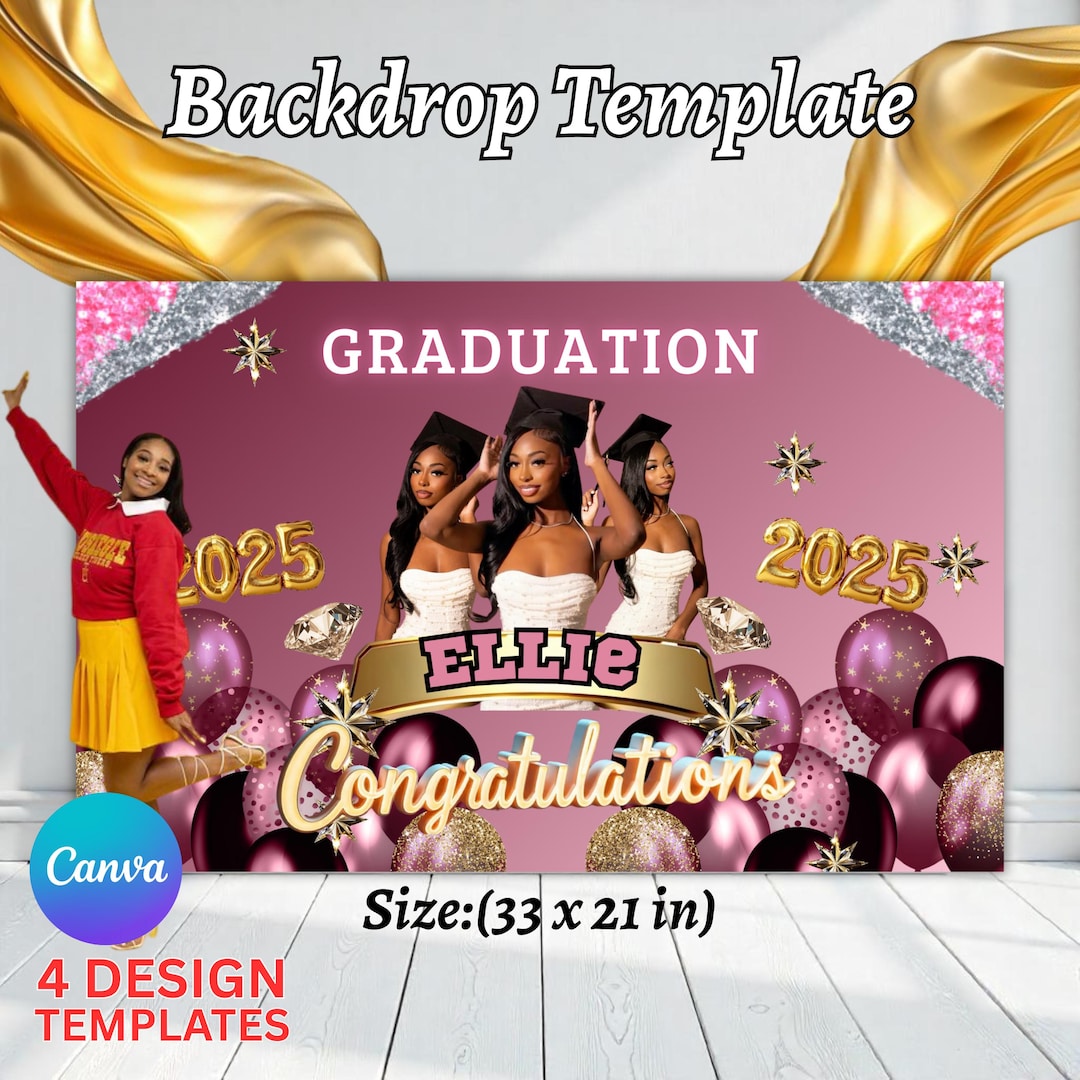 Graduation Backdrop Template, Canva Grad Party Decor,class of 2025 ...