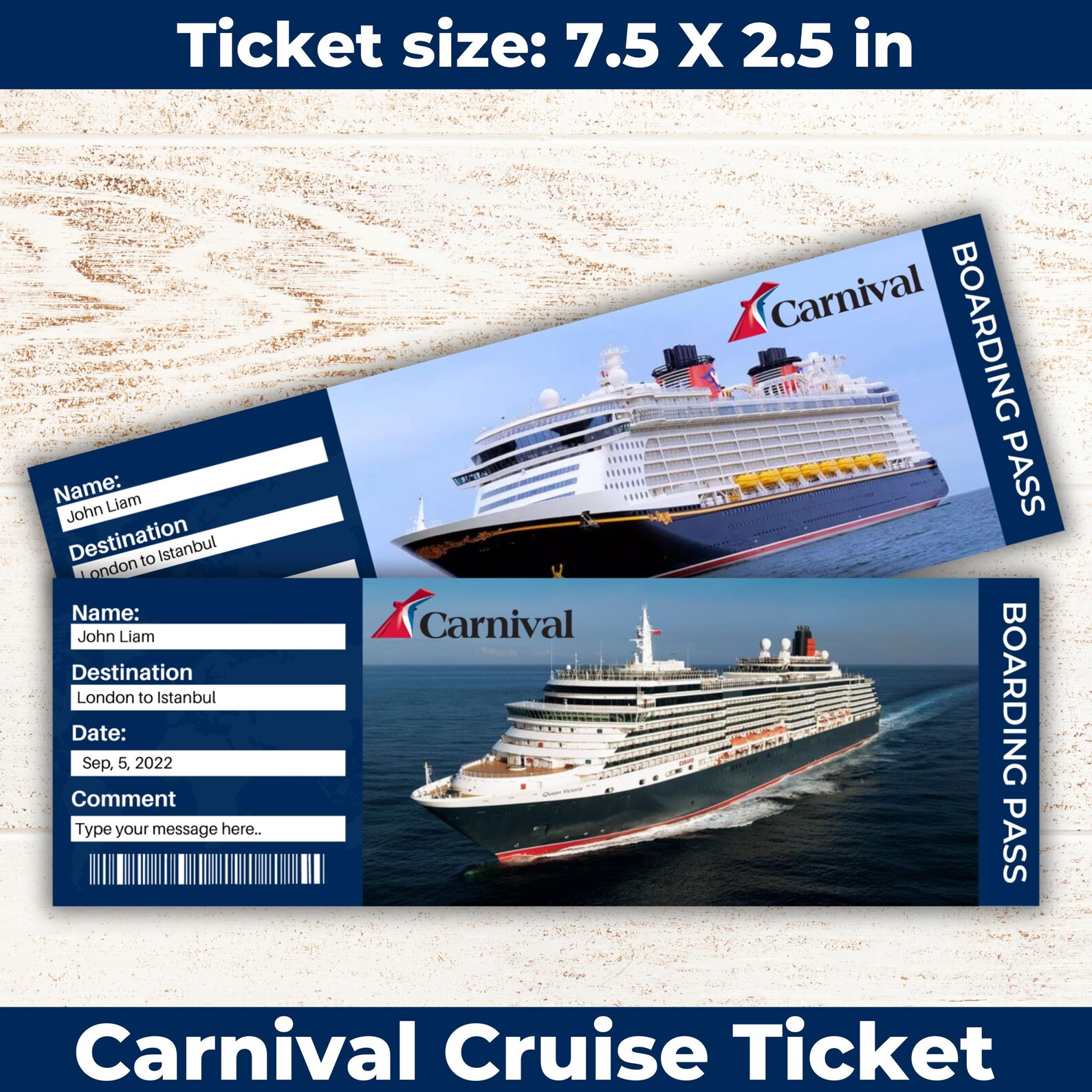 Carnival Cruise Boarding Pass, Printable Surprise Vacation Trip Ticket ...