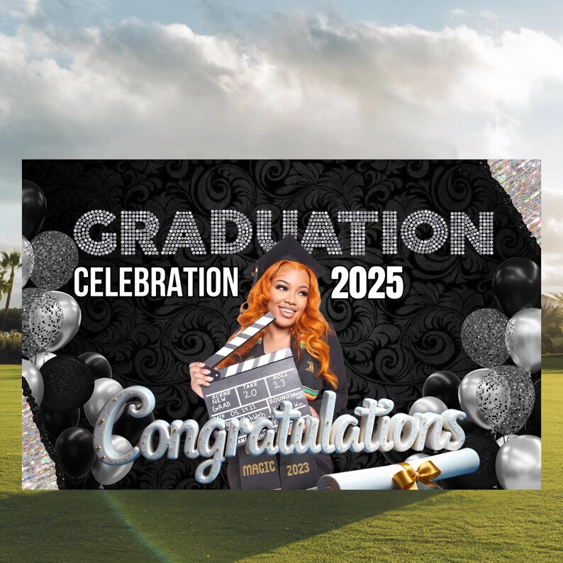Graduation Backdrop Template, Canva Grad Party Decor,class of 2025 ...