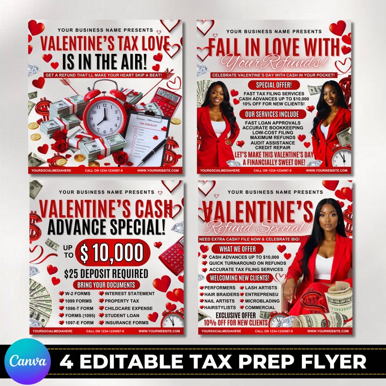 4 Valentines Tax Preparation Flyer Bundle, February Tax Flyer, DIY ...