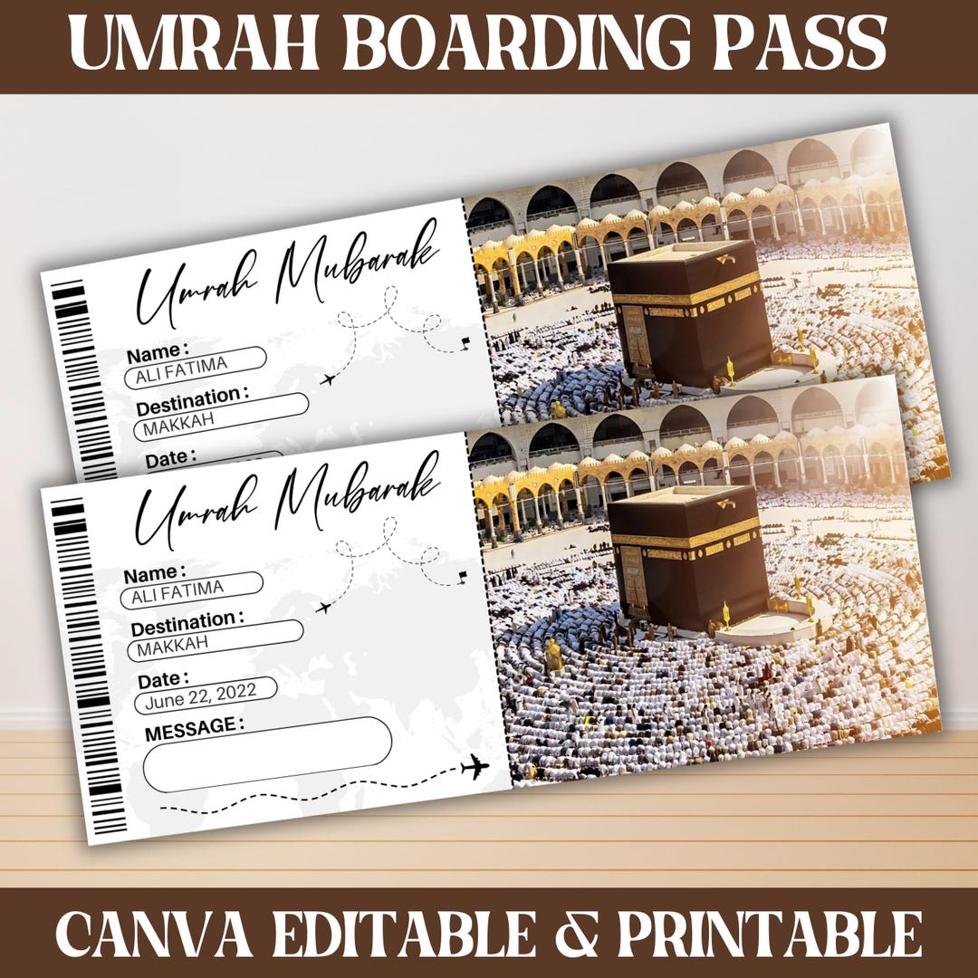 Hajj Boarding Pass, Editable Umrah Mubarak Boarding Pass, Hajj Plane ...