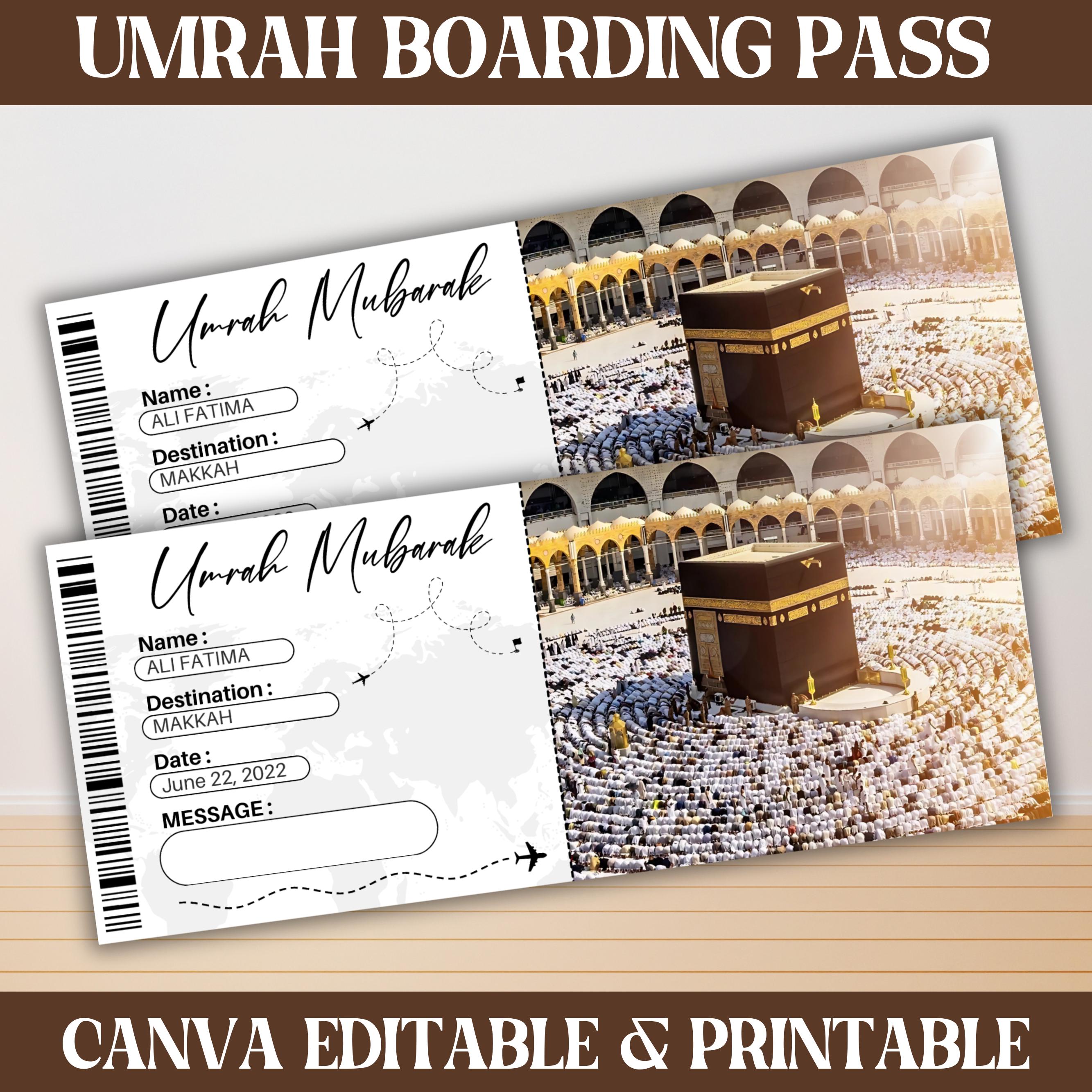Hajj Boarding Pass, Editable Umrah Mubarak Boarding Pass, Hajj Plane ...