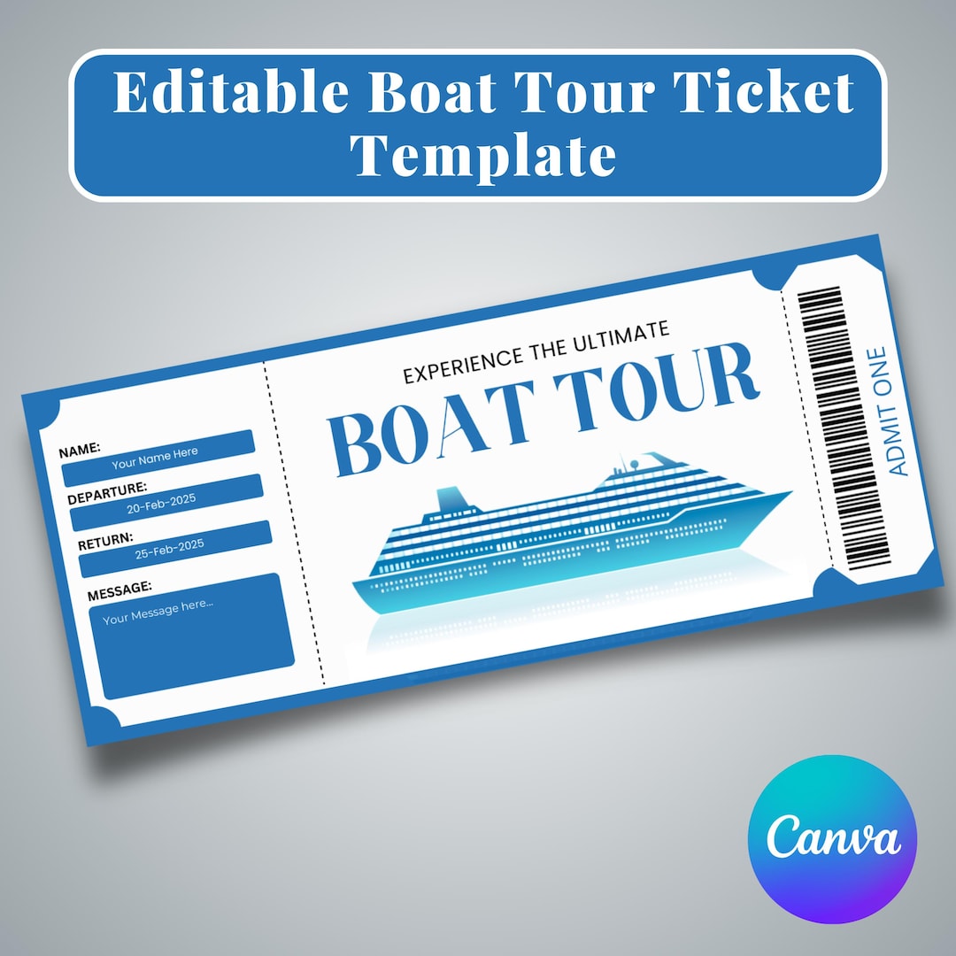 Boat Trip Ticket Template, Boat Trip Gift Voucher, Boat Tour Surprise ...