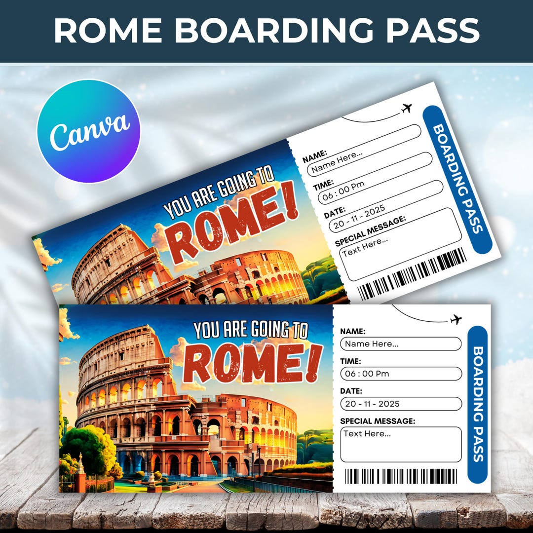 Boarding Pass Rome, Surprise Boarding Pass Template, You're Going to ...