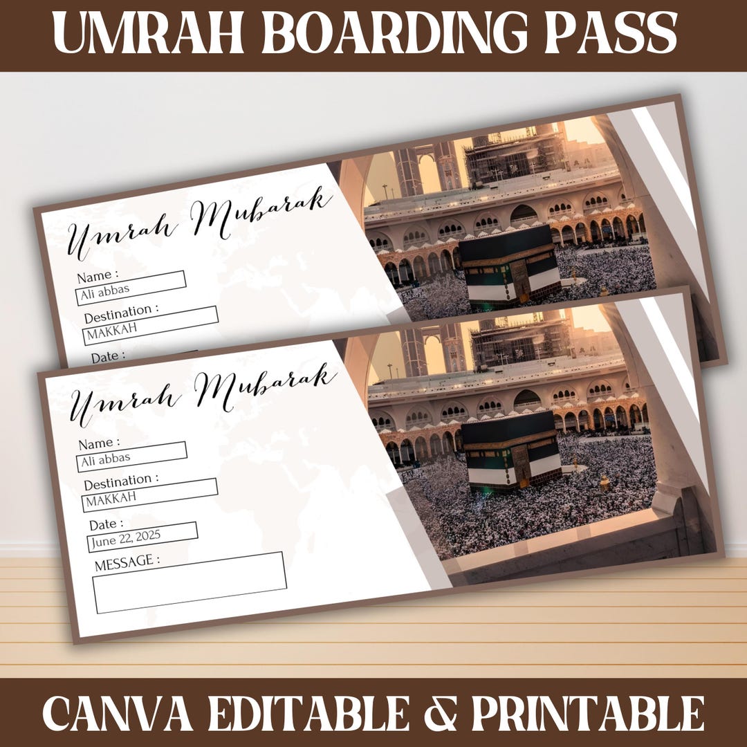 Hajj Boarding Pass, Editable Umrah Mubarak Boarding Pass, Hajj Plane ...