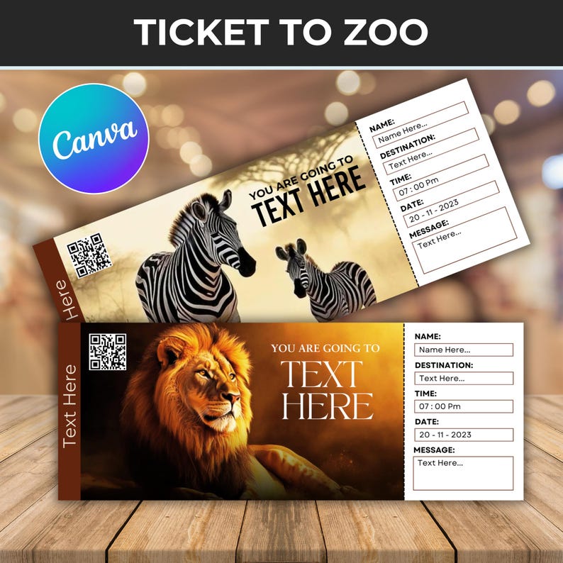 Editable Safari Park Ticket, Zoo or Safari Park Surprise Gift Reveal ...