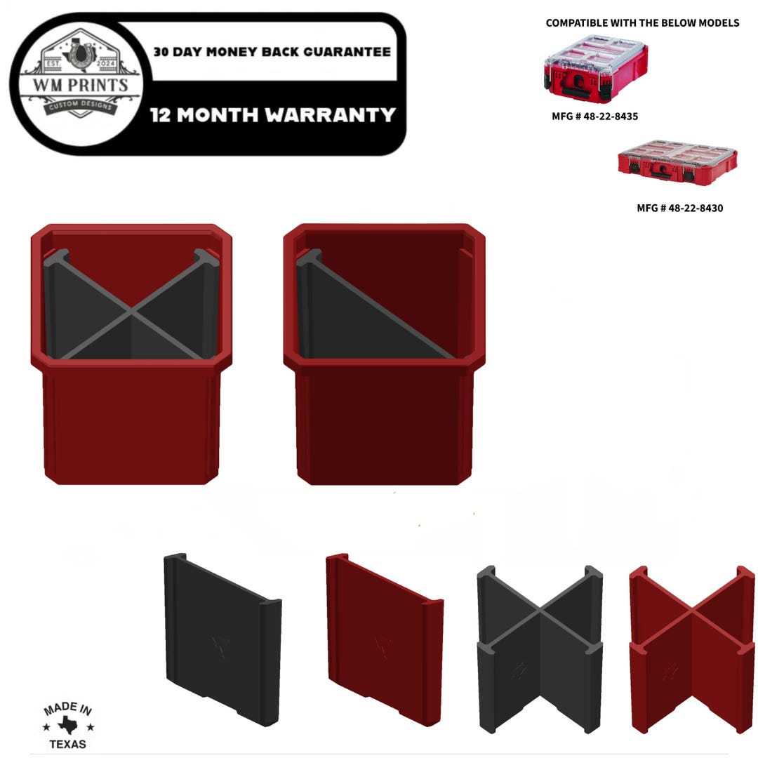 Milwaukee Packout Compatible Dividers, Duel and Quad Dividers in Red or ...