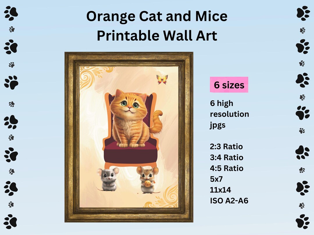 Printable Wall Art, Cute Orange Cat Wall Art, Orange Cat Digital Print ...