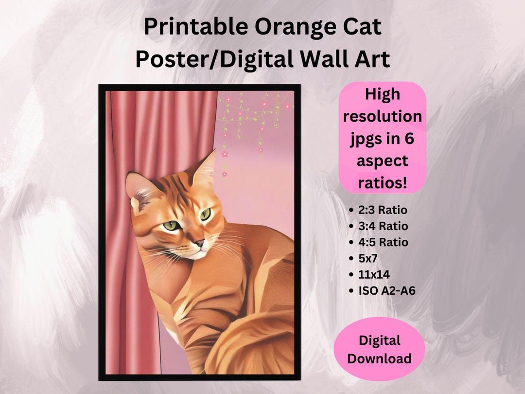 Printable Orange Cat Poster/orange Cat Digital Wall Art/digital ...
