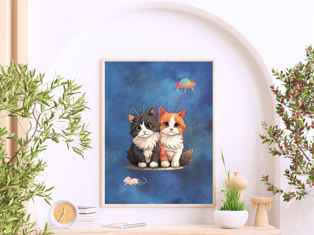 Digital Wall Art, Alien Cat Printable Wall Art, Alien Cat Wall Art ...
