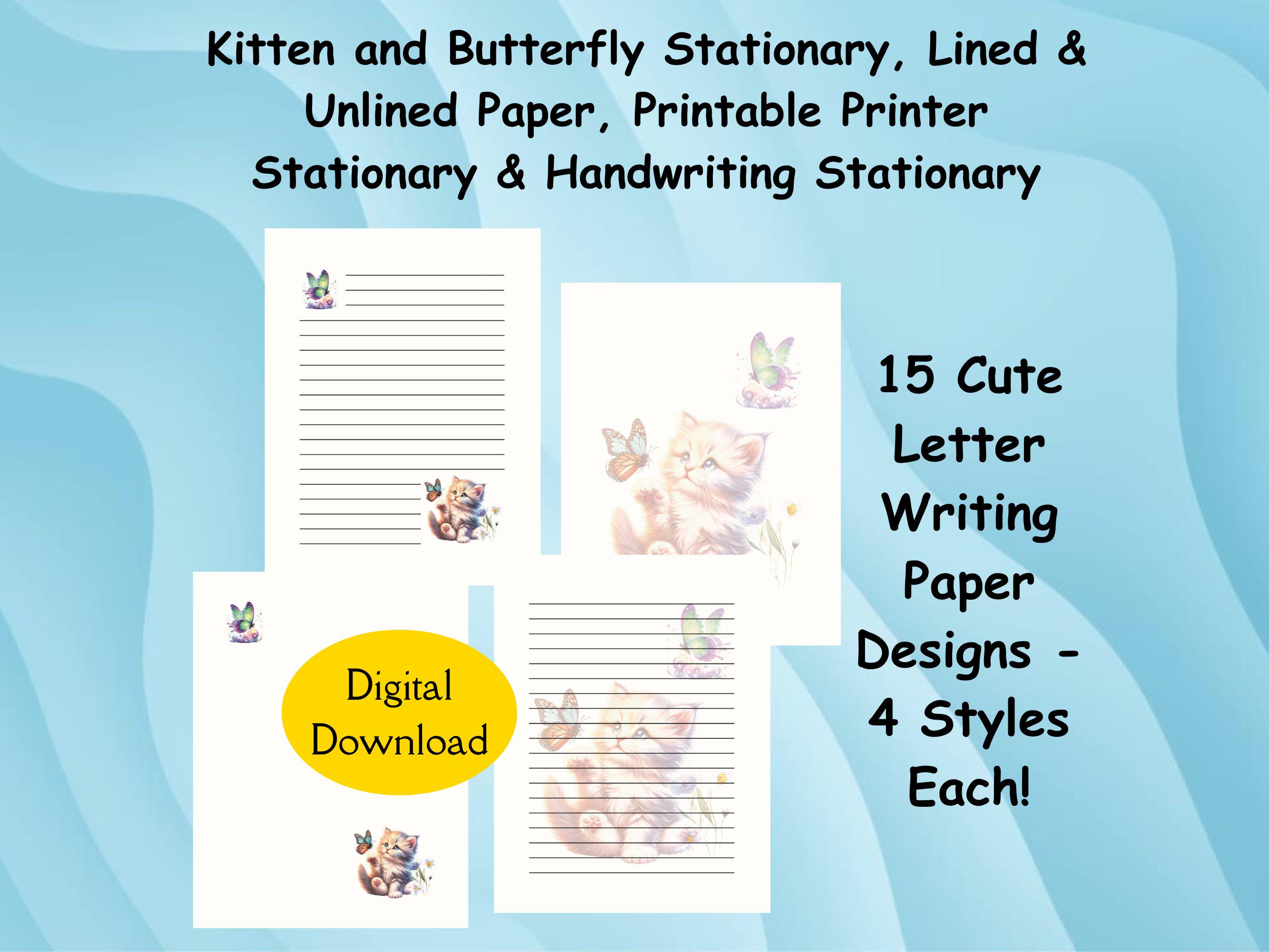 Printable Stationary, Cute Kitten and Butterfly Stationary, Lined and ...