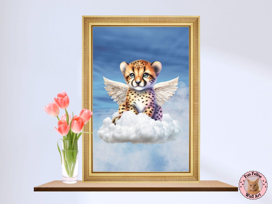 Adorable Cheetah Angel Sitting on Cloud - Heavenly Baby Wall Art ...