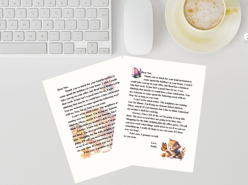 Printable Stationary, Cute Kitten and Butterfly Stationary, Lined and ...