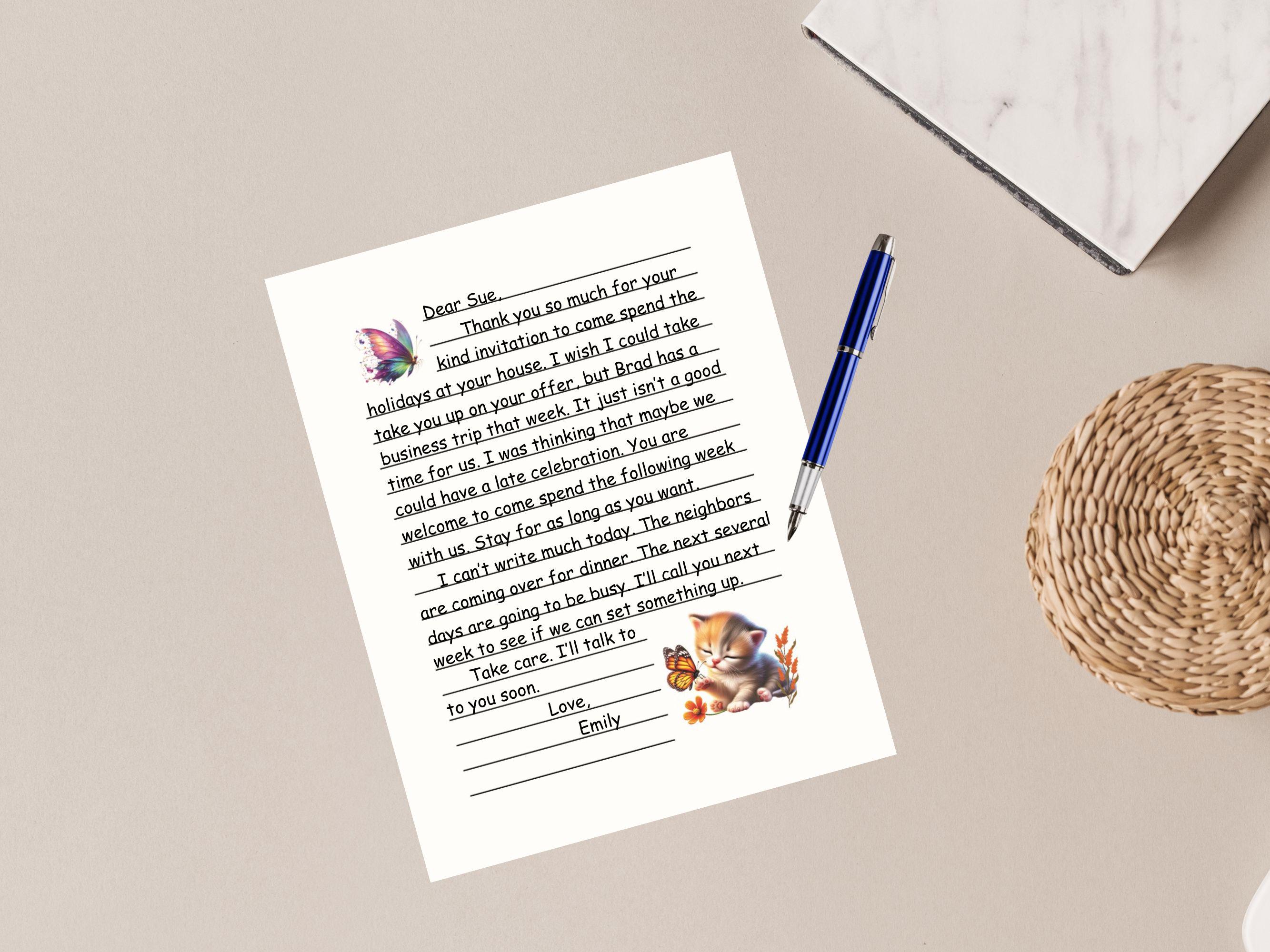 Printable Stationary, Cute Kitten and Butterfly Stationary, Lined and ...