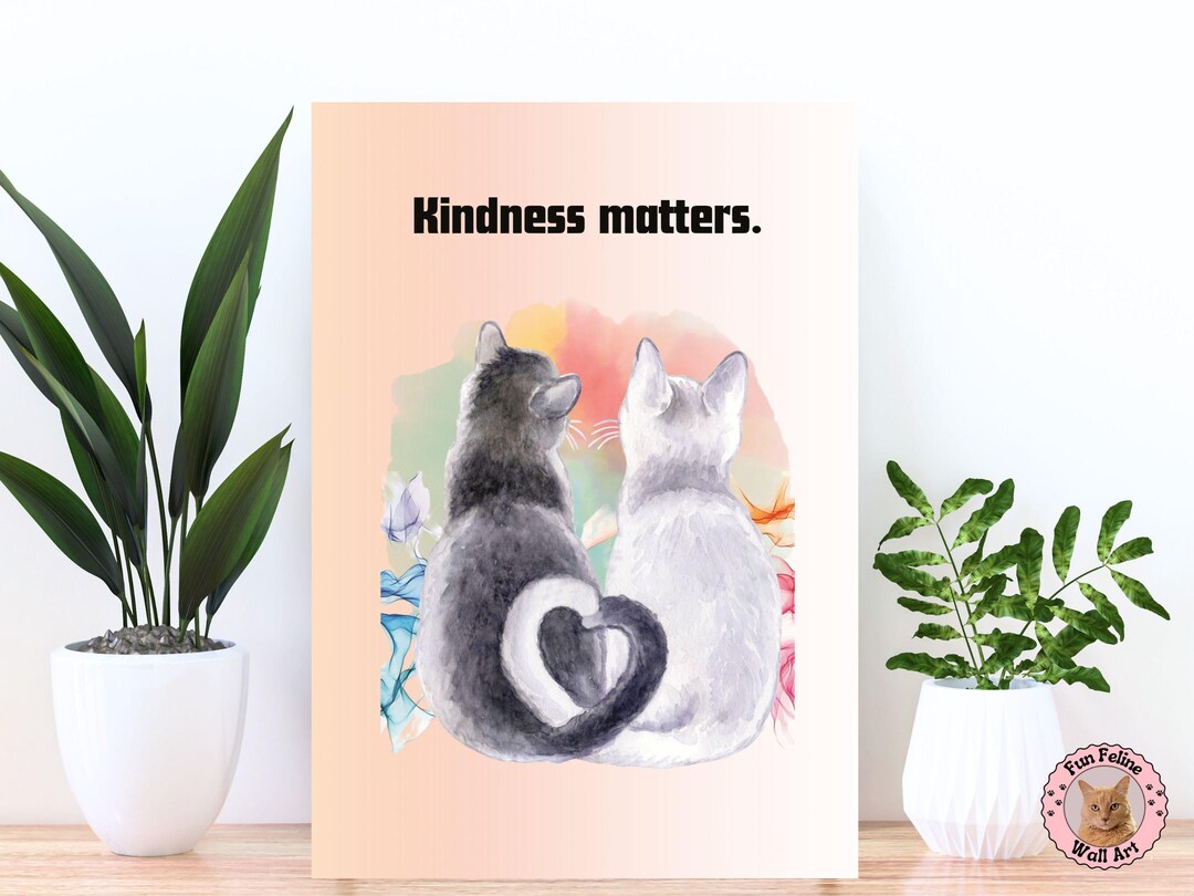 Watercolor Cats Kindness Art: Uplifting Digital Print for Cat ...