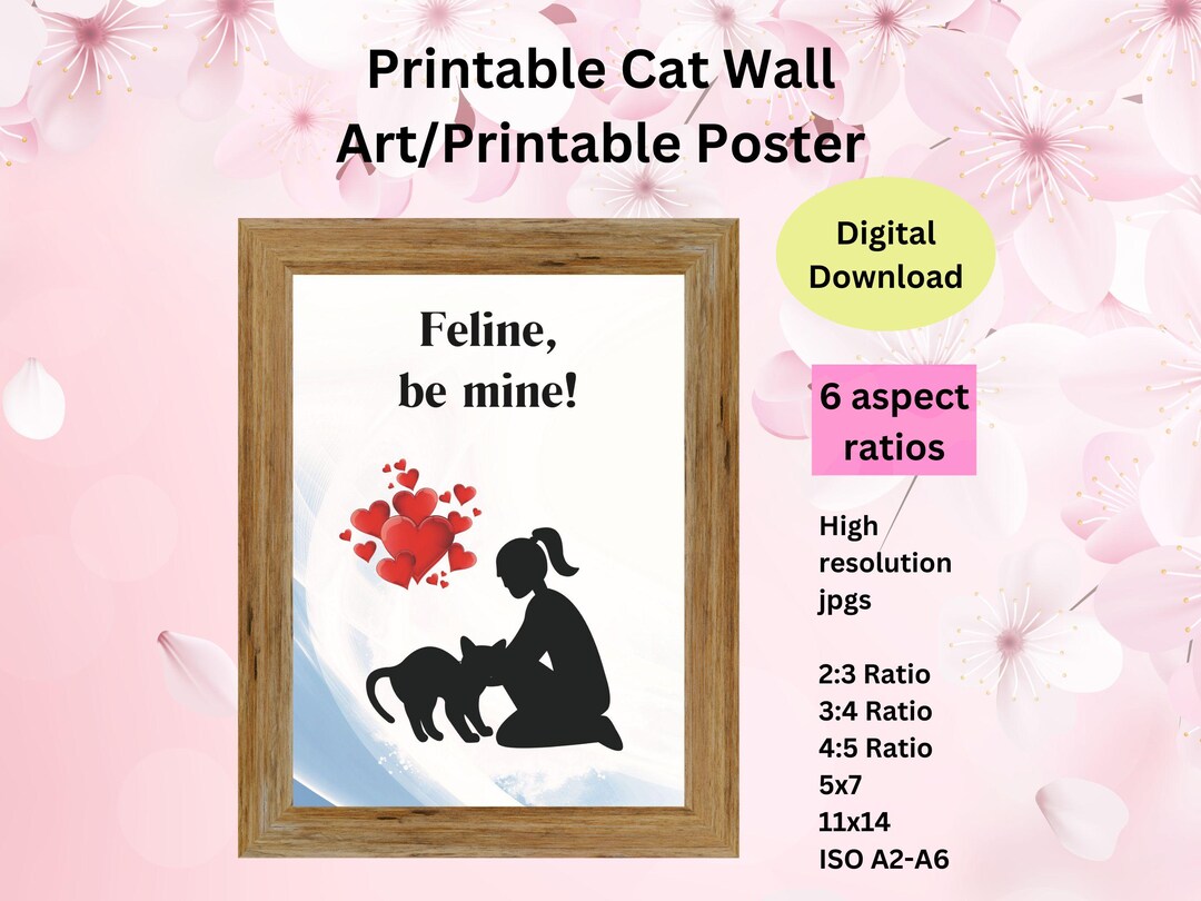Printable Wall Art for Cat Lovers, Cat Digital Print, Cat Digital Art ...