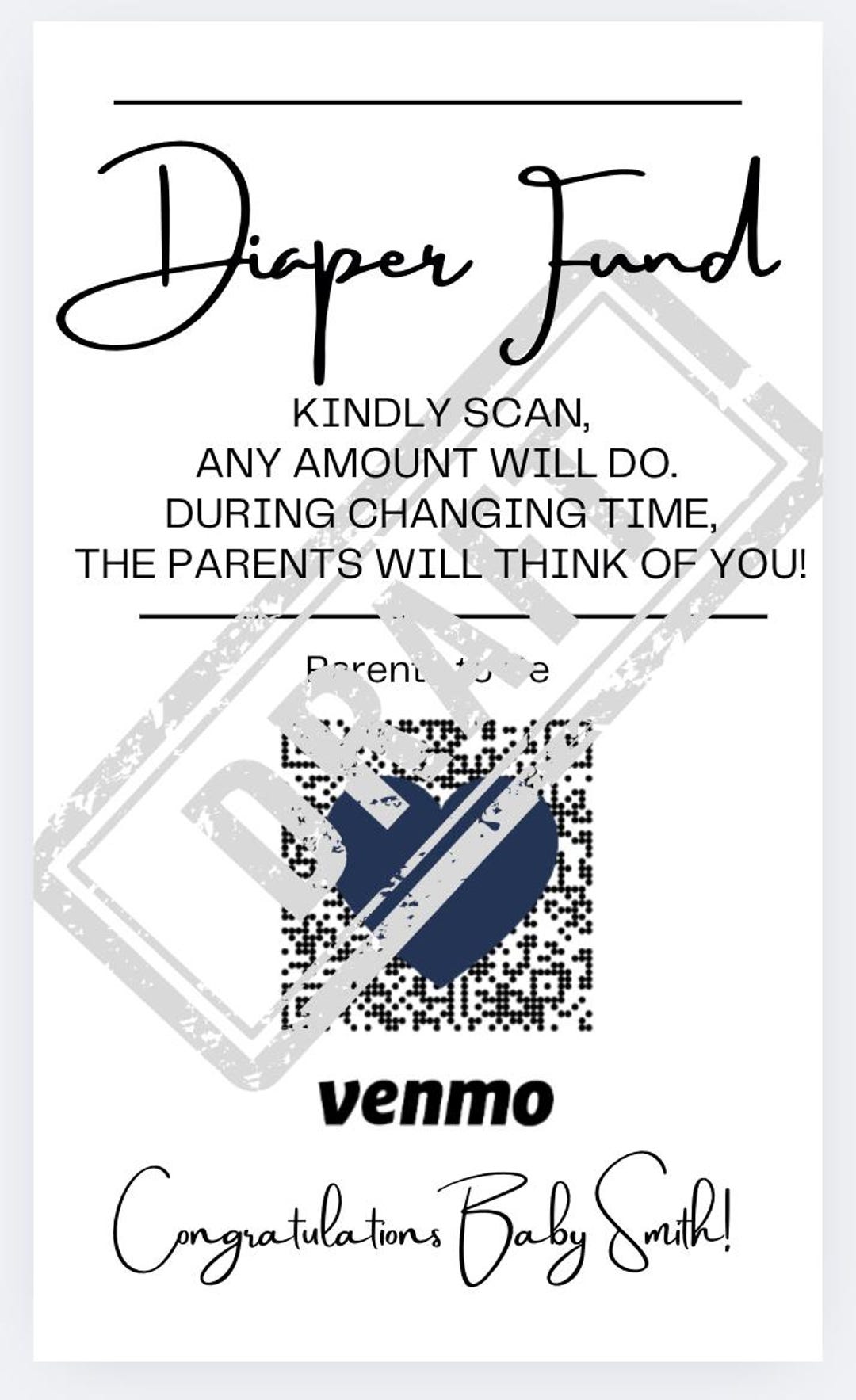 Diaper Fund QR Code Printable, Baby Shower Diaper Fund Sign, Baby ...