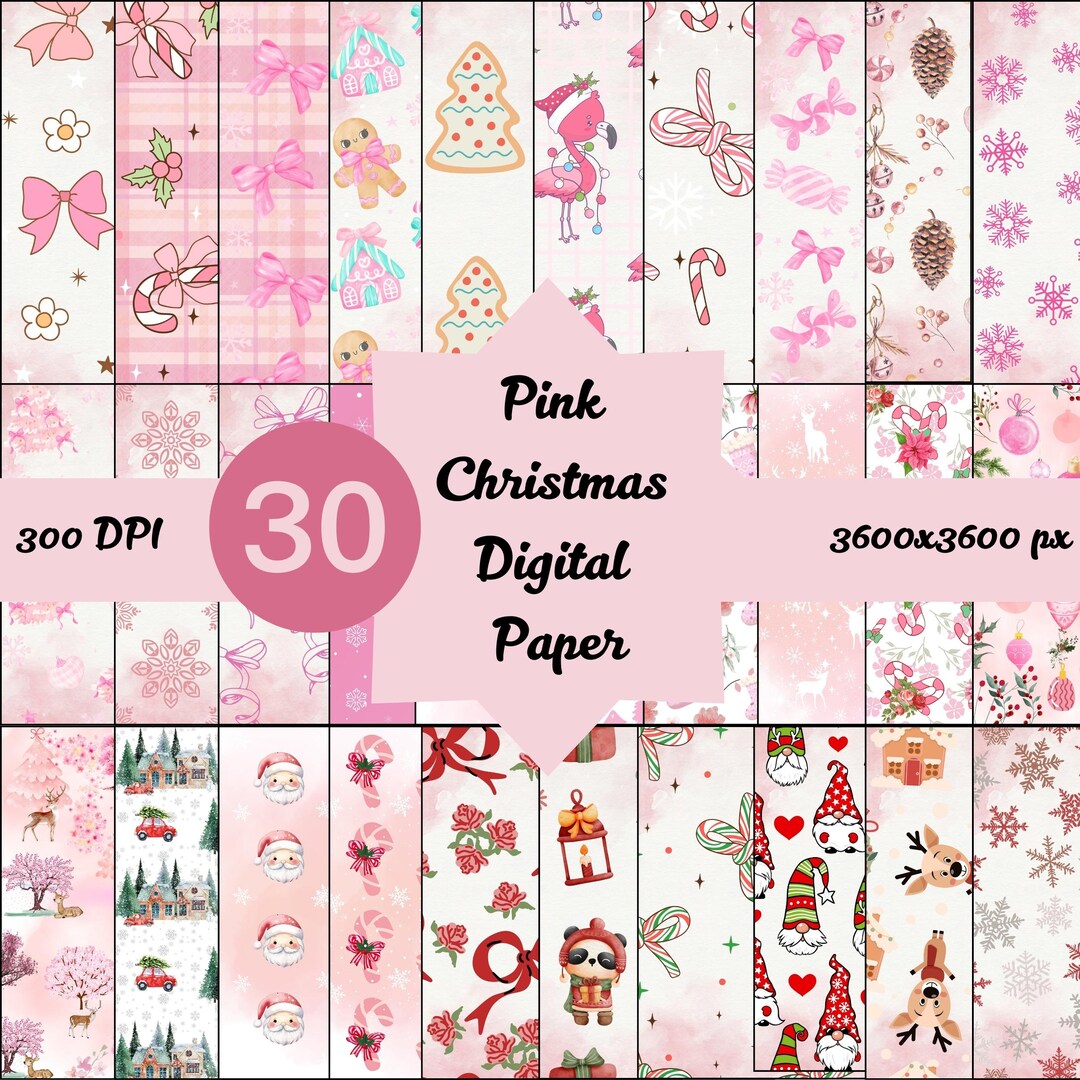 Pink Christmas Digital Paper, Christmas Background, Watercolor ...