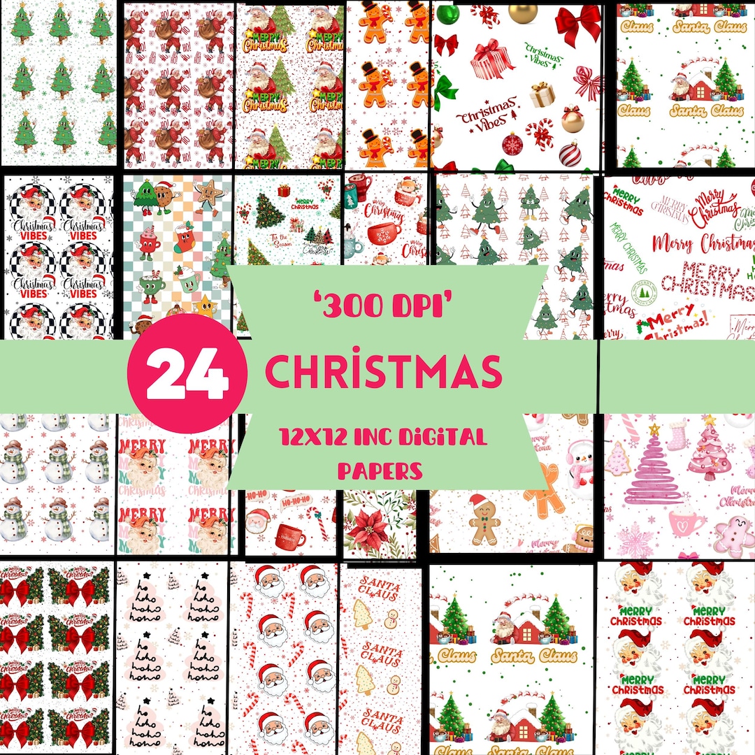 Printable Christmas Digital Paper, Retro Christmas Printable, Winter ...