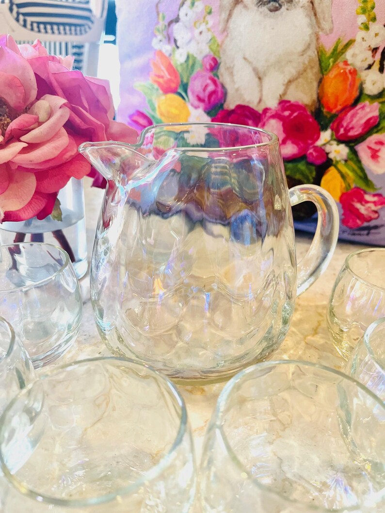 Rare West Virginia Glass Draping Iridescent Cocktail Pitcher Set ...