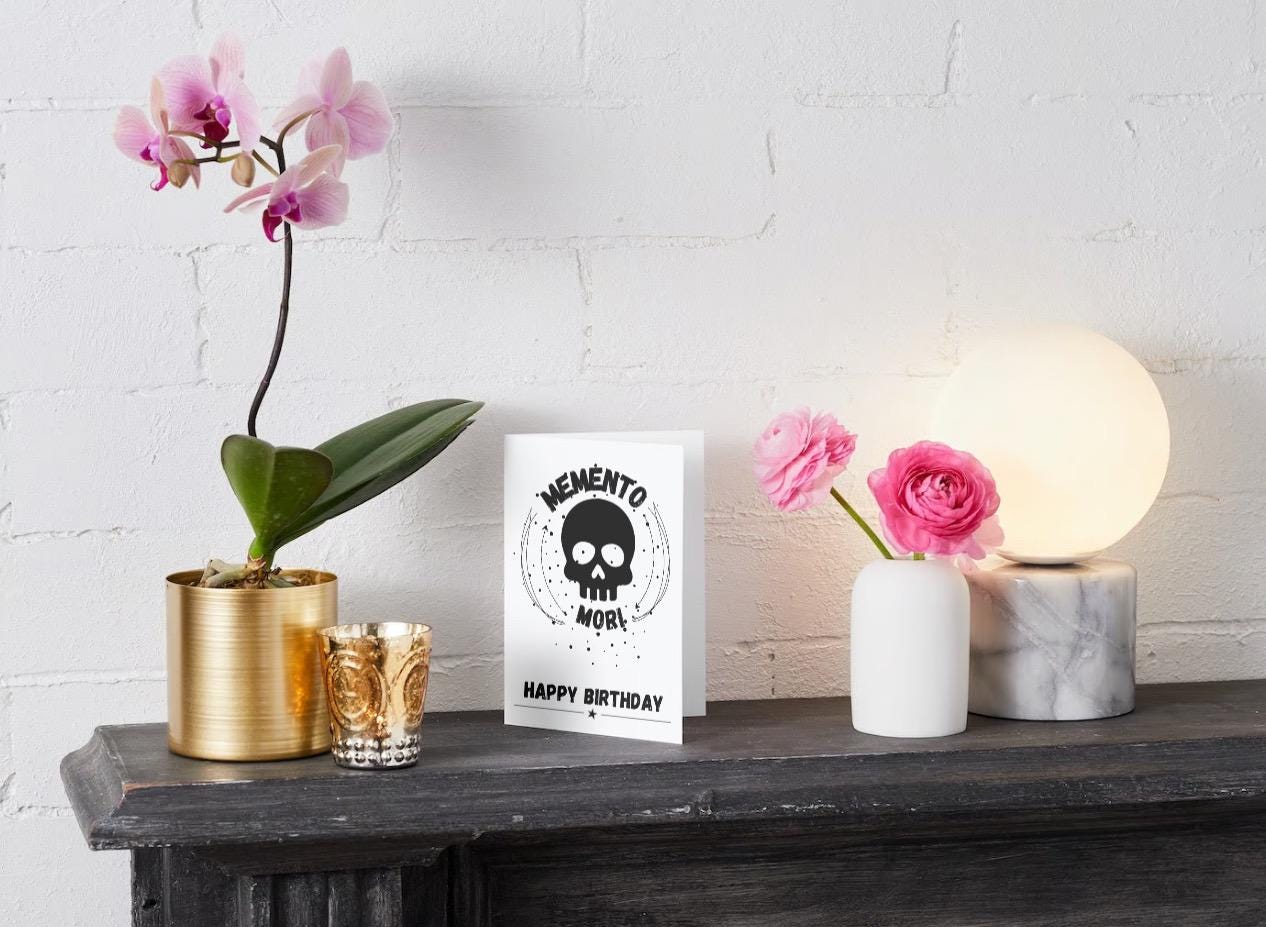 Memento Mori Birthday Card: Stoic Gothic Skull (print-ready PDF & Canva ...